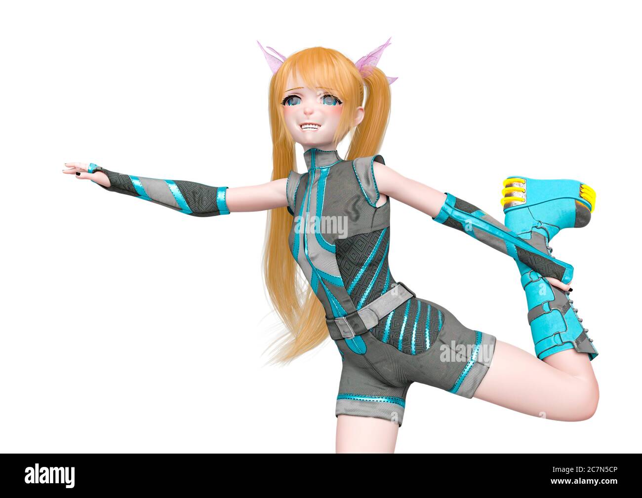 blond girl is doing stretching in a sporty outfit on kwaii anime style ...