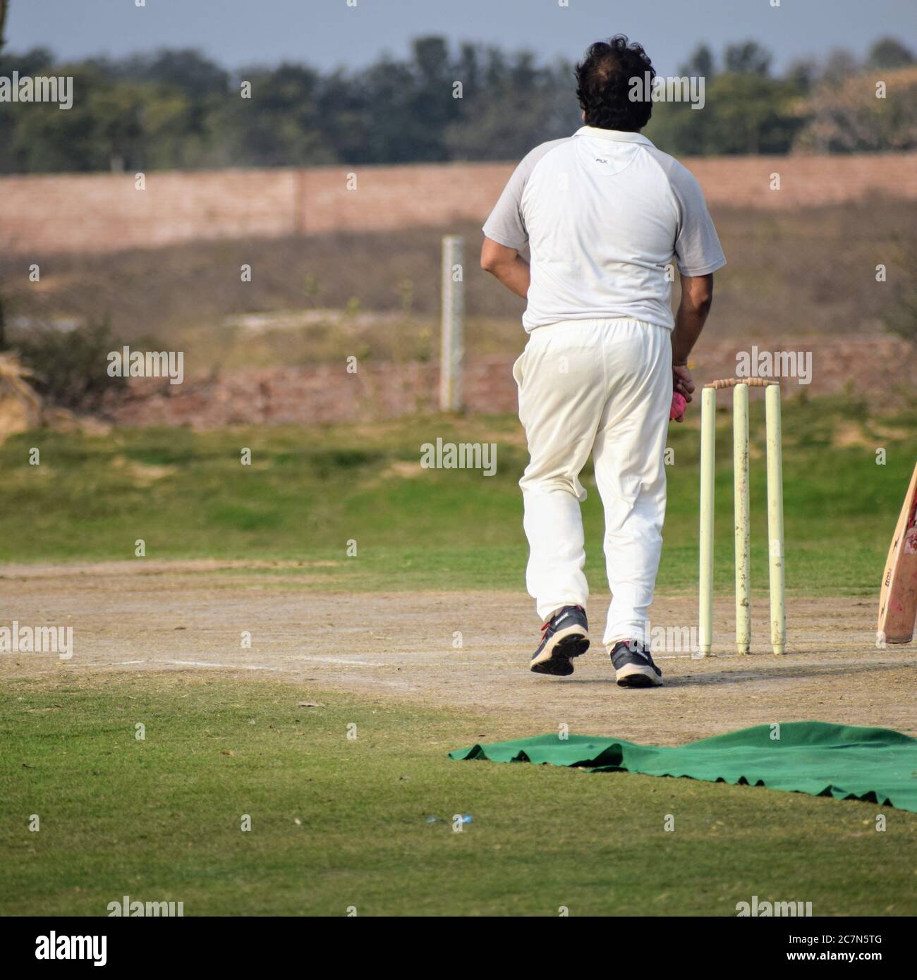 Full length of cricketer playing on field during sunny day, Cricketer ...