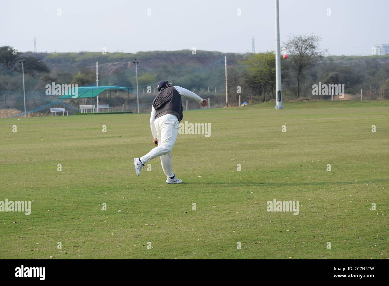 Full length of cricketer playing on field during sunny day, Cricketer ...