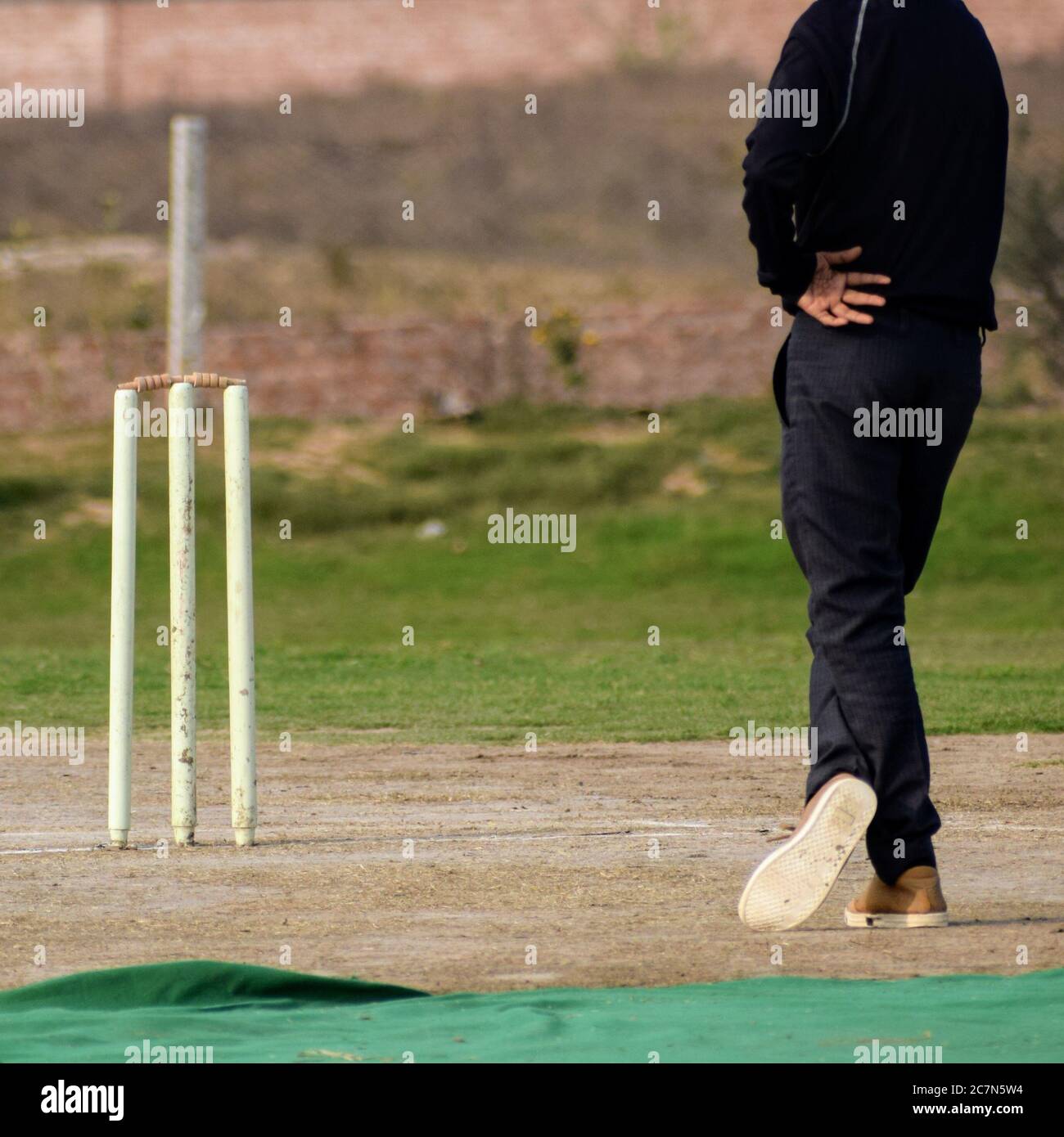 Full length of cricketer playing on field during sunny day, Cricketer ...