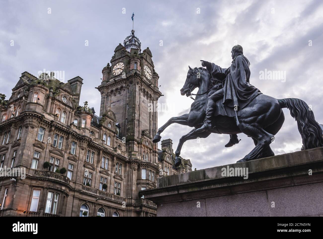 The Iron Duke statue next to Balmoral Hotel at Princes Street in ...