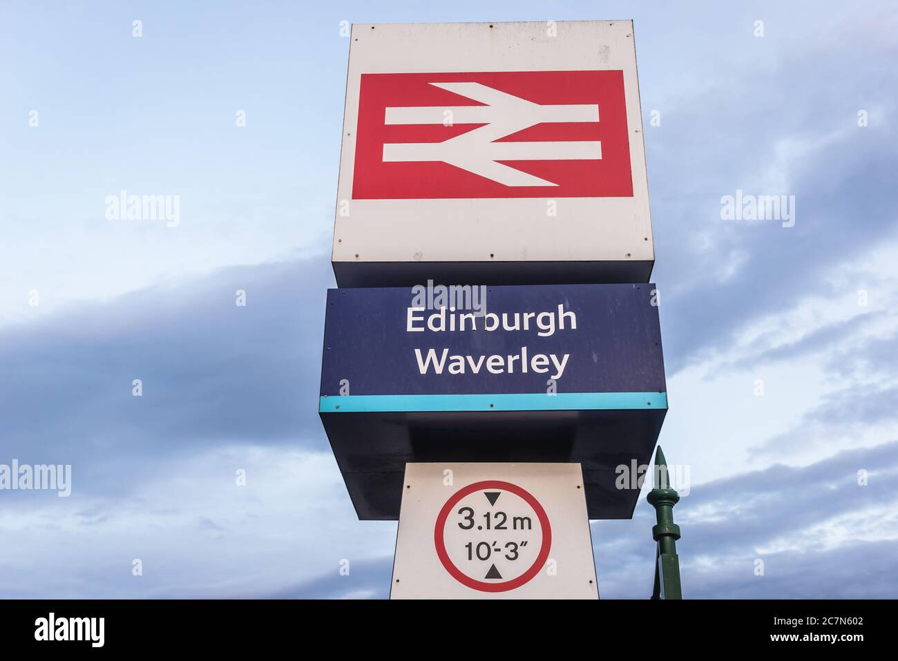 Waverley railway station sign, principal station in Edinburgh, the ...