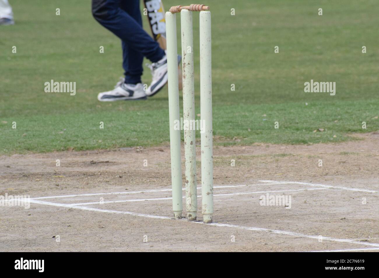 Full length of cricketer playing on field during sunny day, Cricketer ...