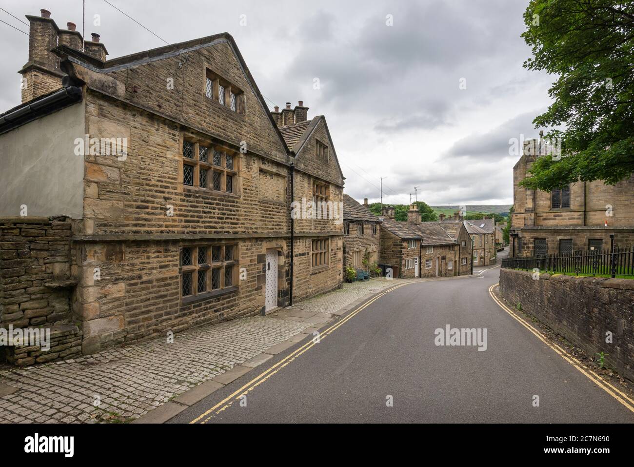 Historic buildings on Church Street in Old Glossop, Derbyshire, England ...