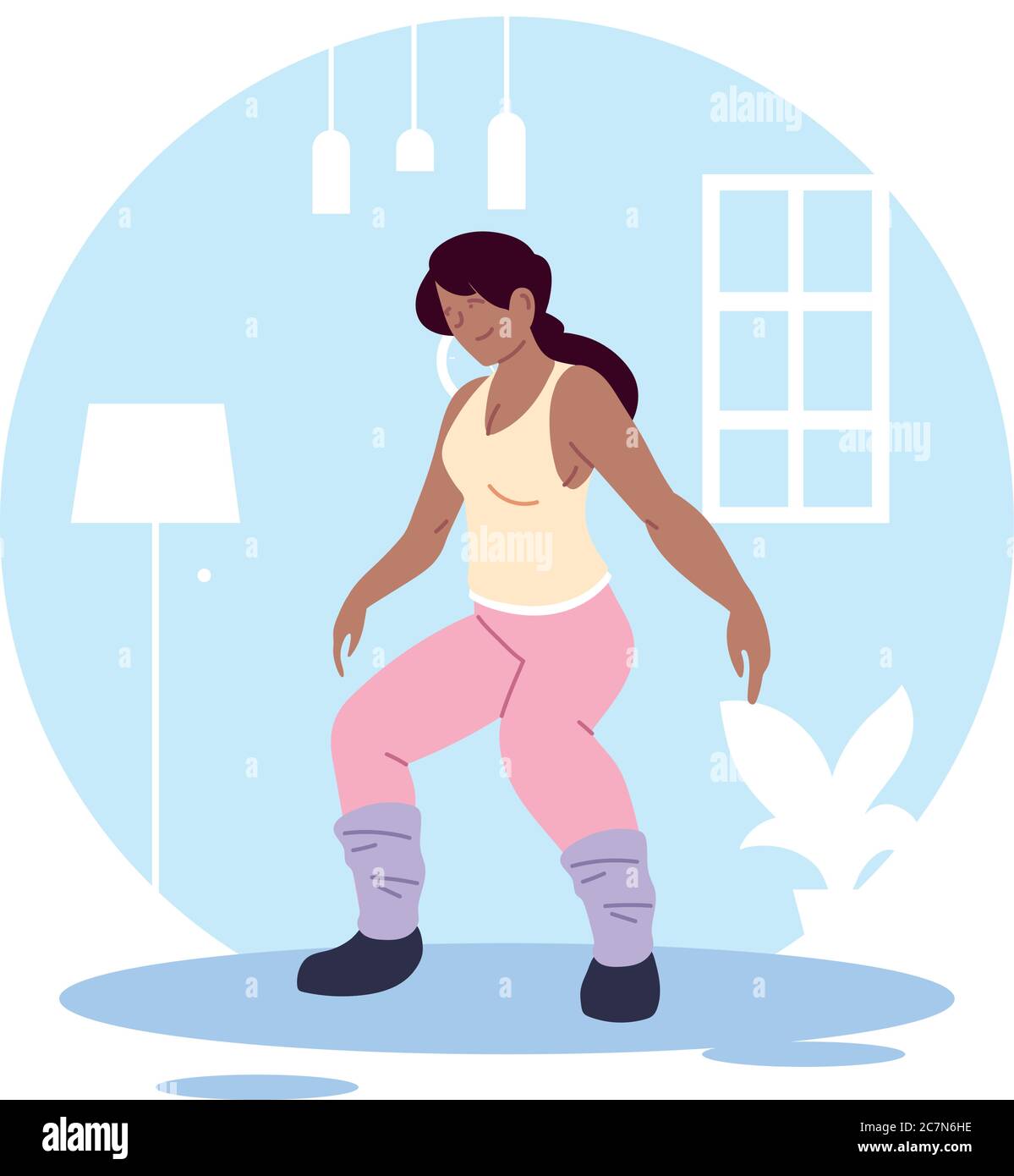 Woman avatar doing exercise at home design, Stay healthy sport and ...