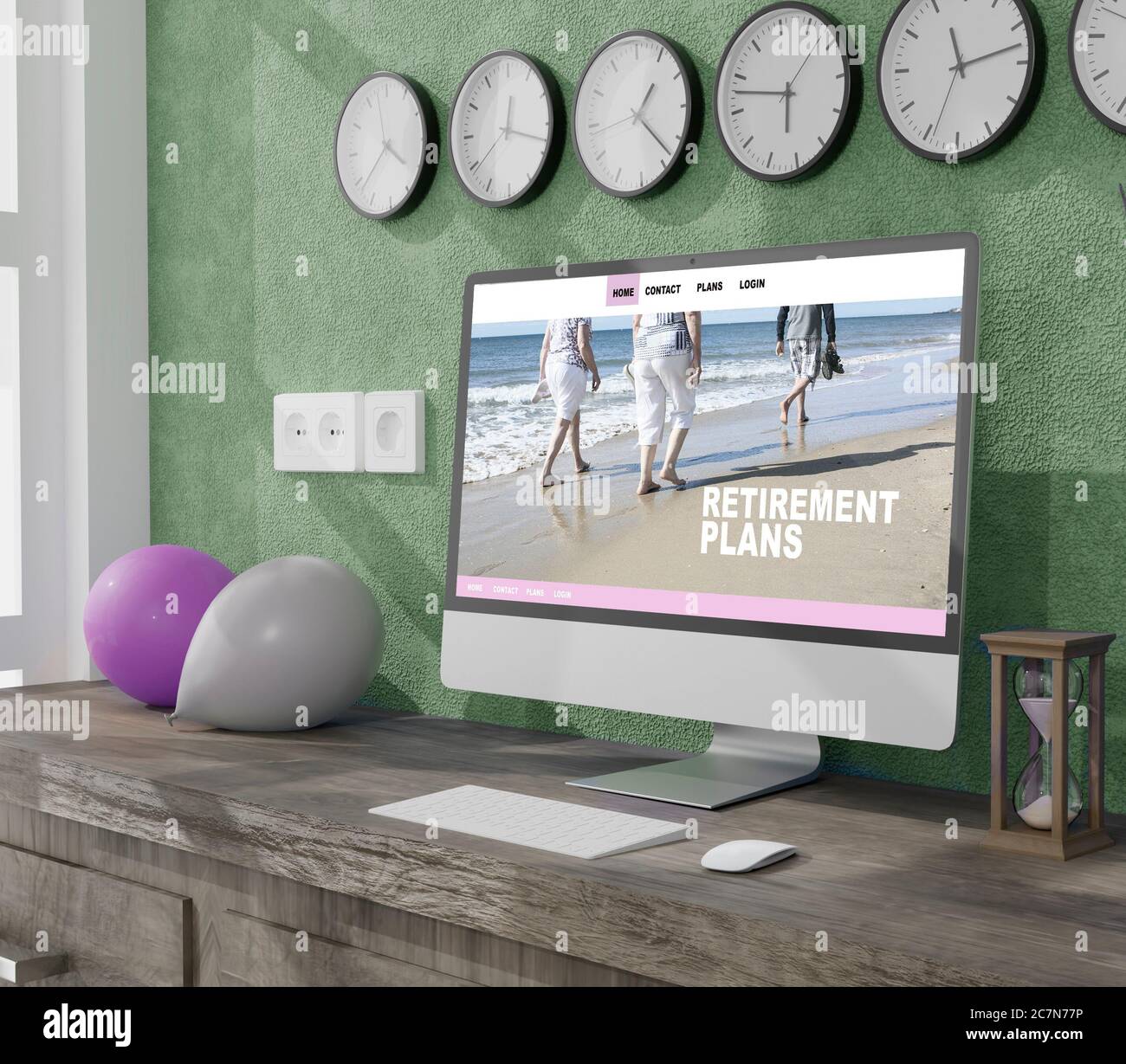 Workspace at home with a desktop computer 3d rendering mockup.3d ...