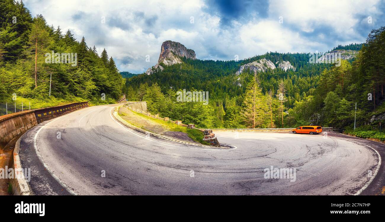 Amazing summer view of Bicaz Canyon/Cheile Bicazului. Canyon is one of ...