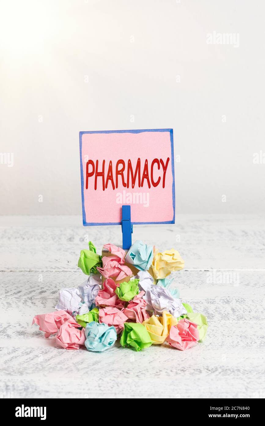 Text sign showing Pharmacy. Business photo text the practice of ...