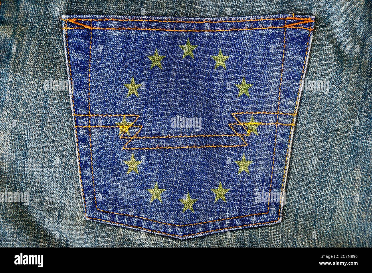 European Union flag on the blue jeans back pocket Stock Photo - Alamy