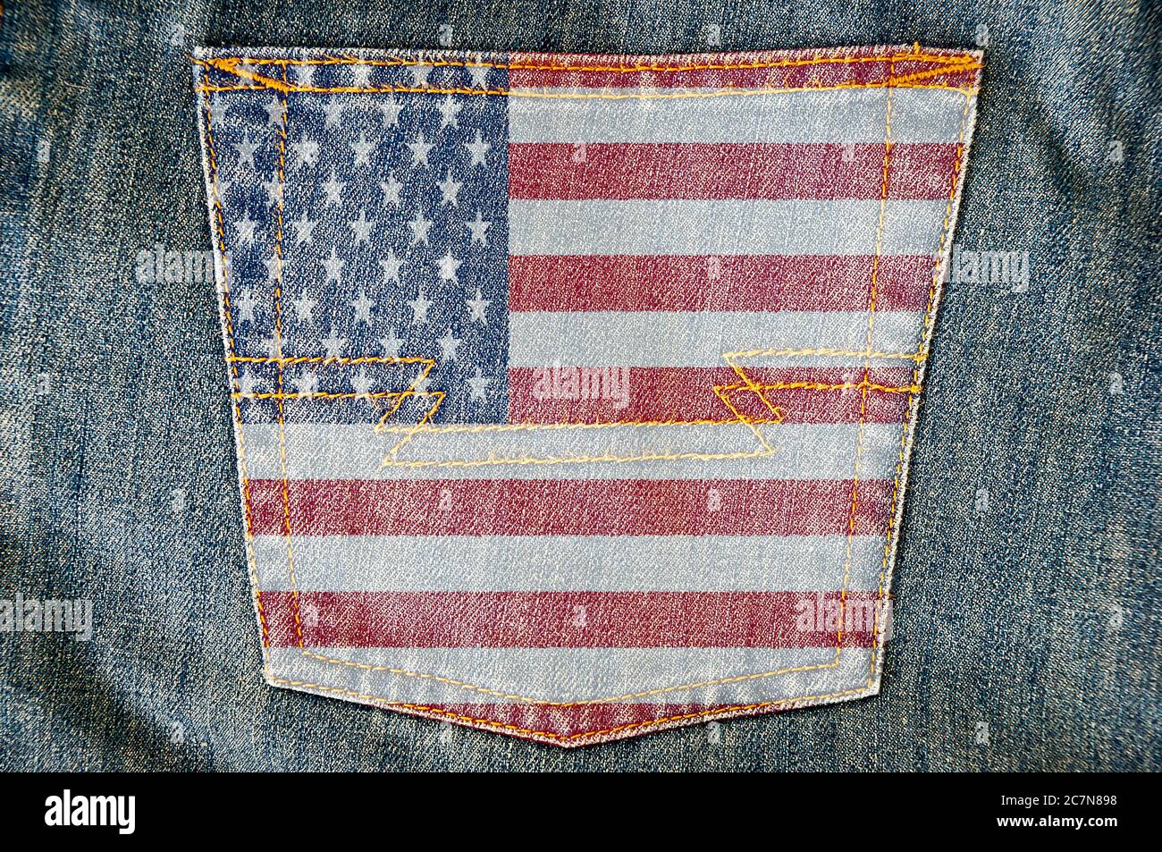 American flag on the back pocket of a blue jeans Stock Photo - Alamy