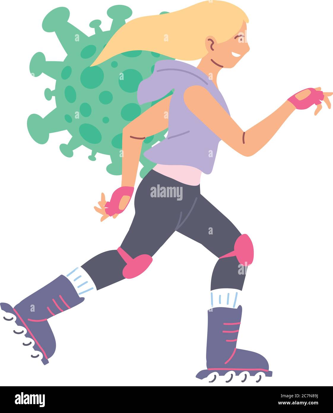 Woman in roller skates and covid 19 virus design of 2019 ncov cov ...