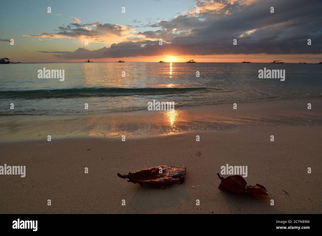 Sunset on the shore. White Beach. Boracay. Aklan. Western Visayas ...