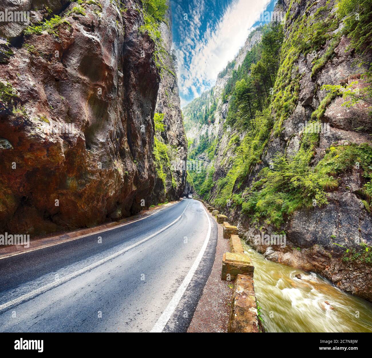 Amazing summer view of Bicaz Canyon/Cheile Bicazului. Canyon is one of ...