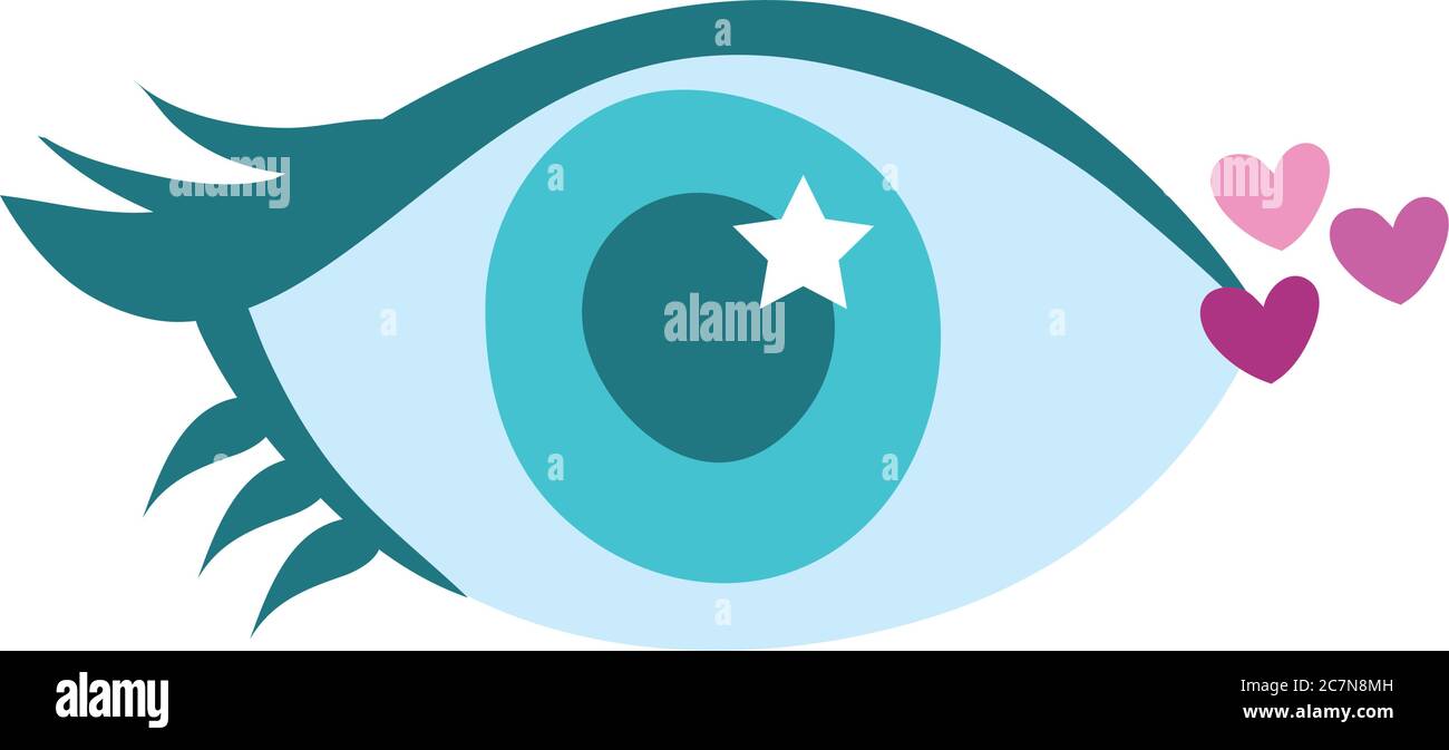 eye human with hearts hand draw style icon vector illustration design ...