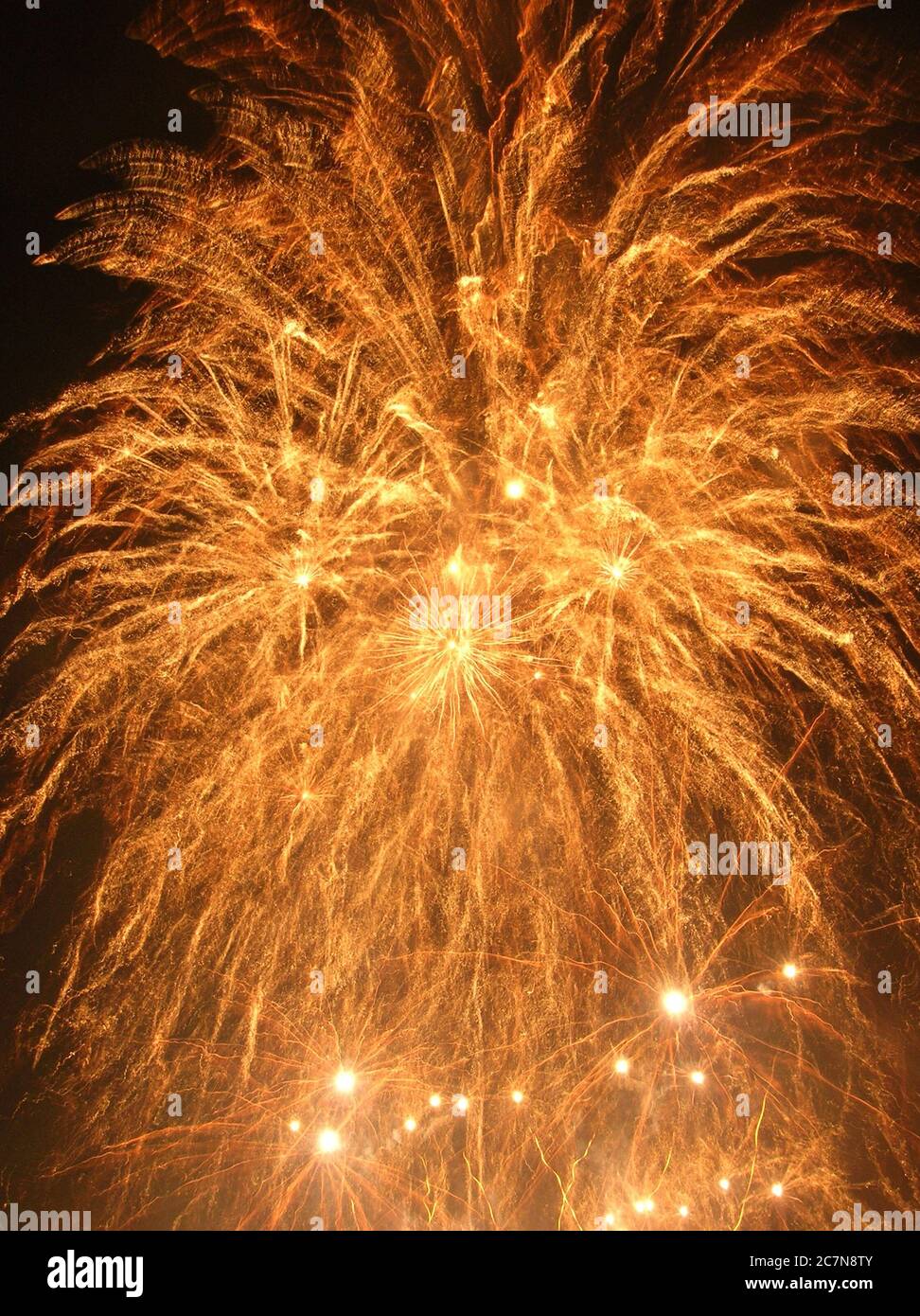 Vertical shot of orange fireworks in the dark night sky - perfect for ...