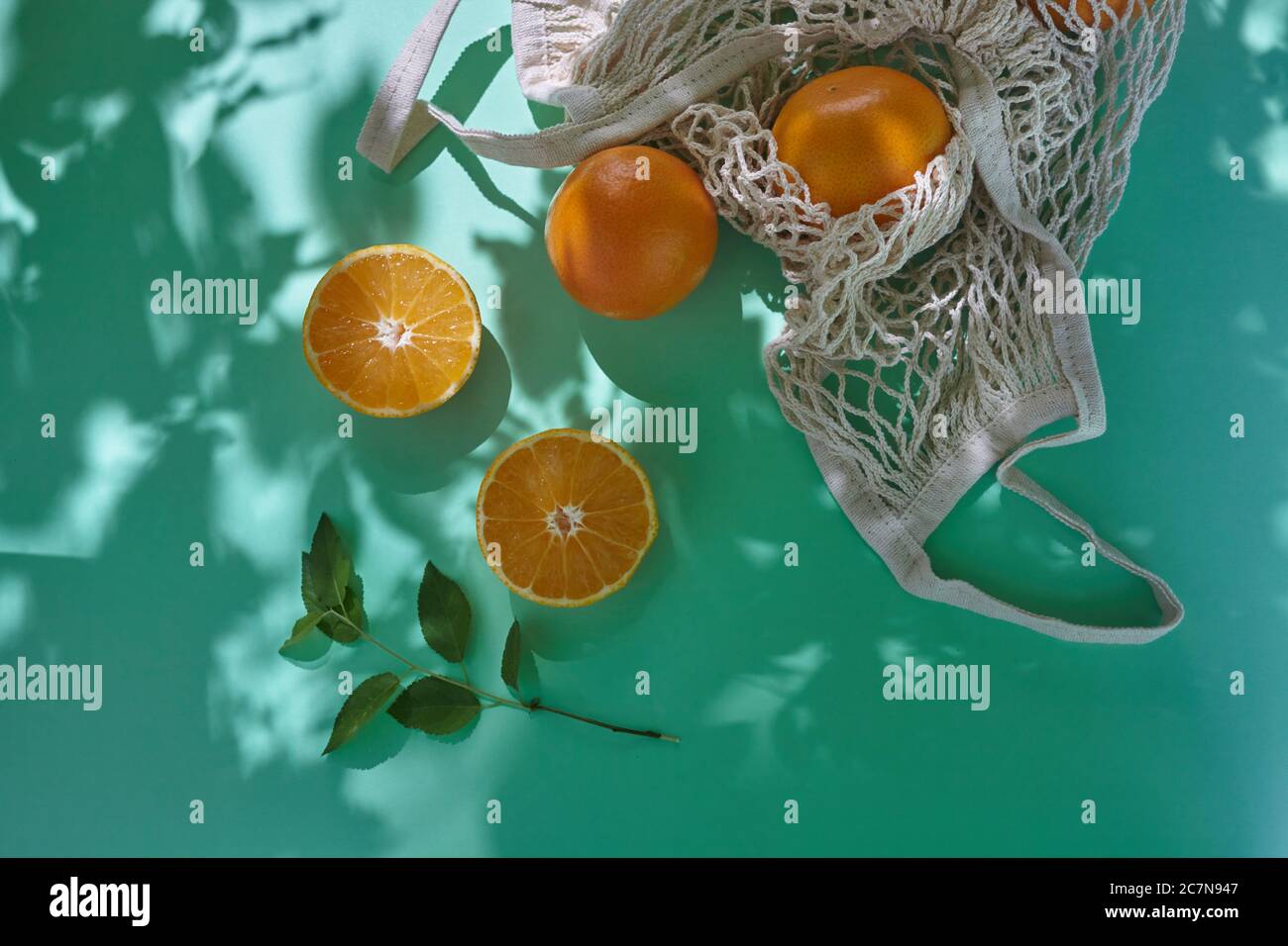 Zero waste bag with oranges. Summer season. Organic fruit. Healthy ...