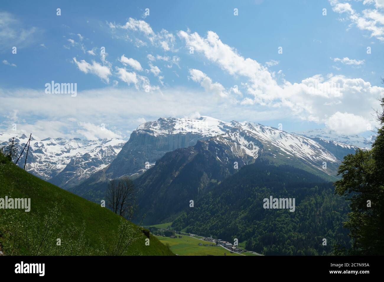 Landscape above village Engelberg in canton Obwalden in Switzerland in ...