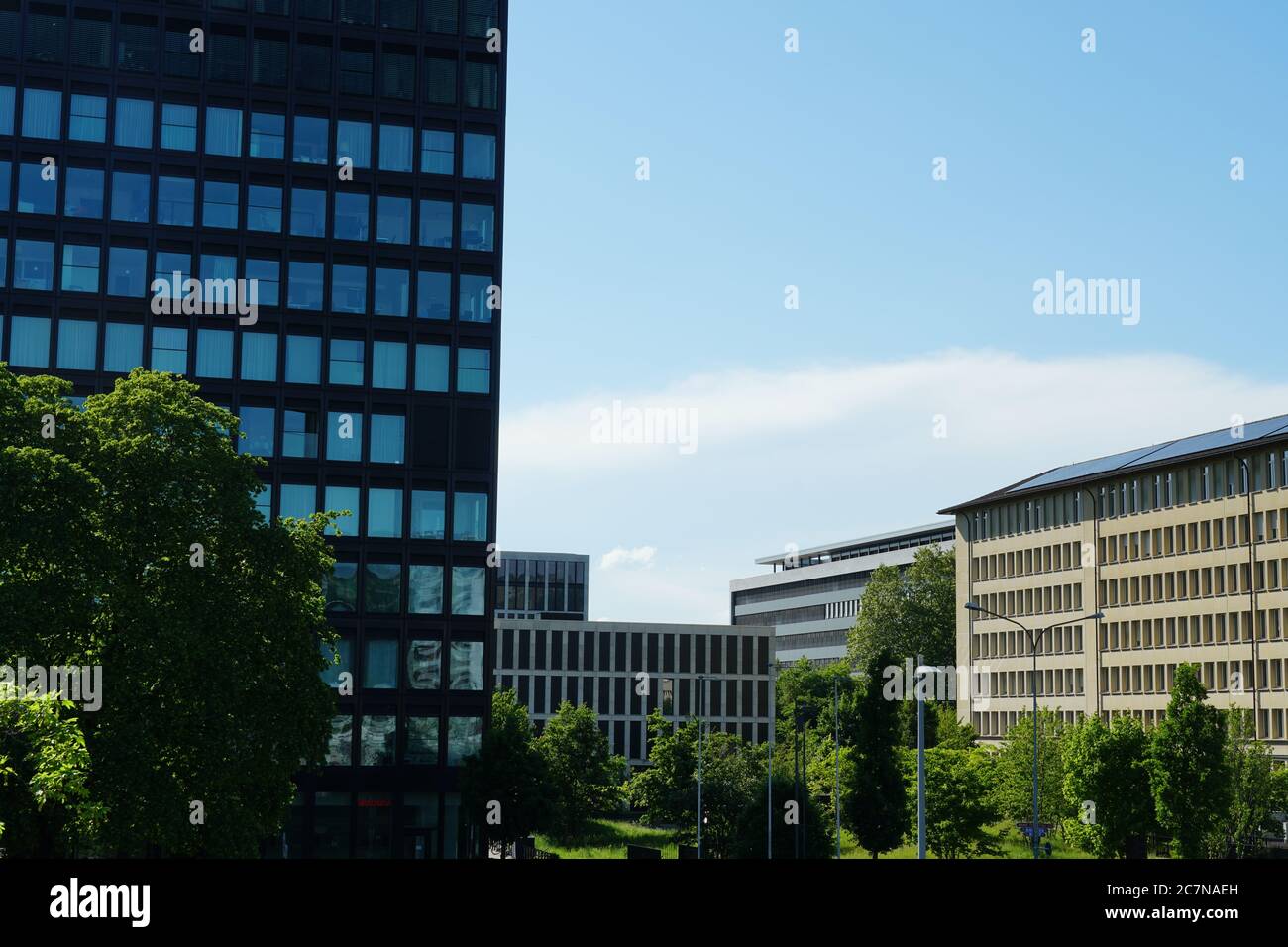 Several corporate buildings with modern facades highly concentrated in ...