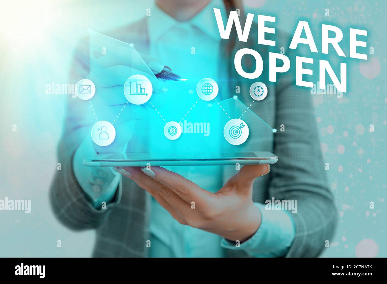 Conceptual hand writing showing We Are Open. Concept meaning no ...