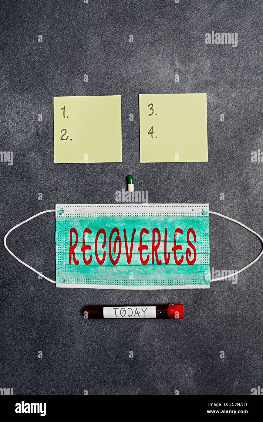Conceptual hand writing showing Recoveries. Concept meaning process of ...