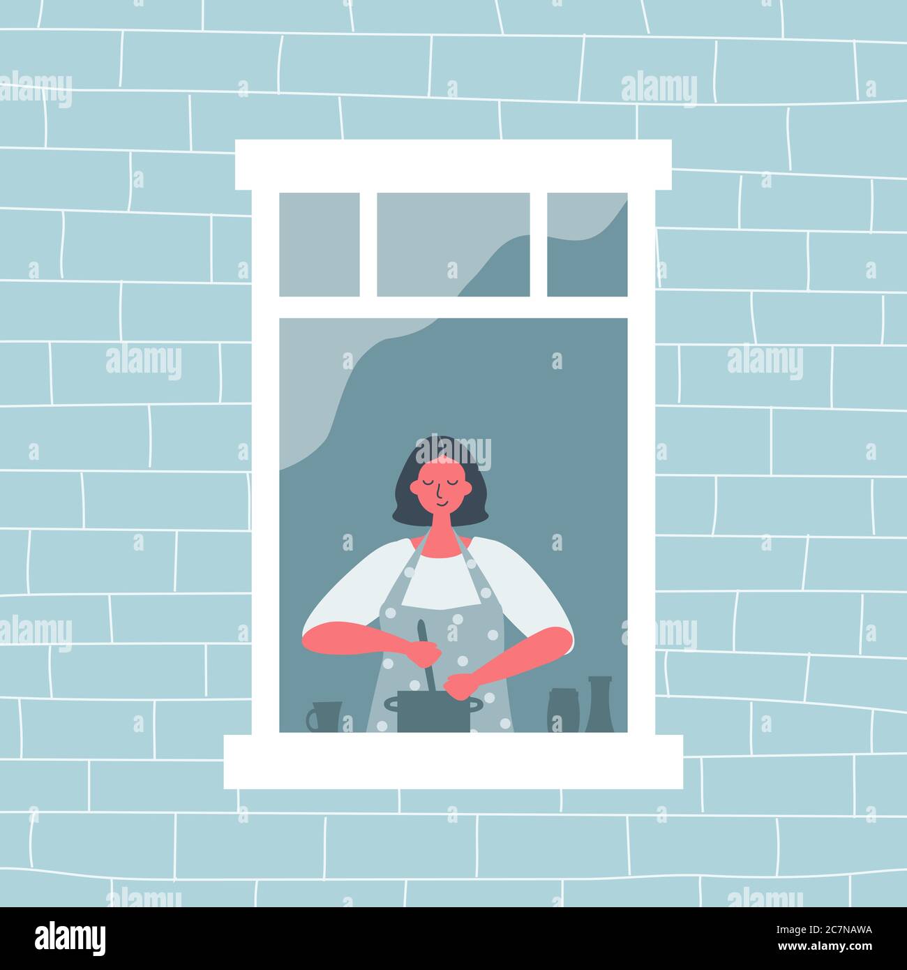 Young woman home open Stock Vector Images - Alamy