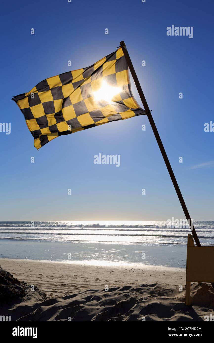 Lifeguard flag, Pacific Beach, San Diego, California, USA Stock Photo ...