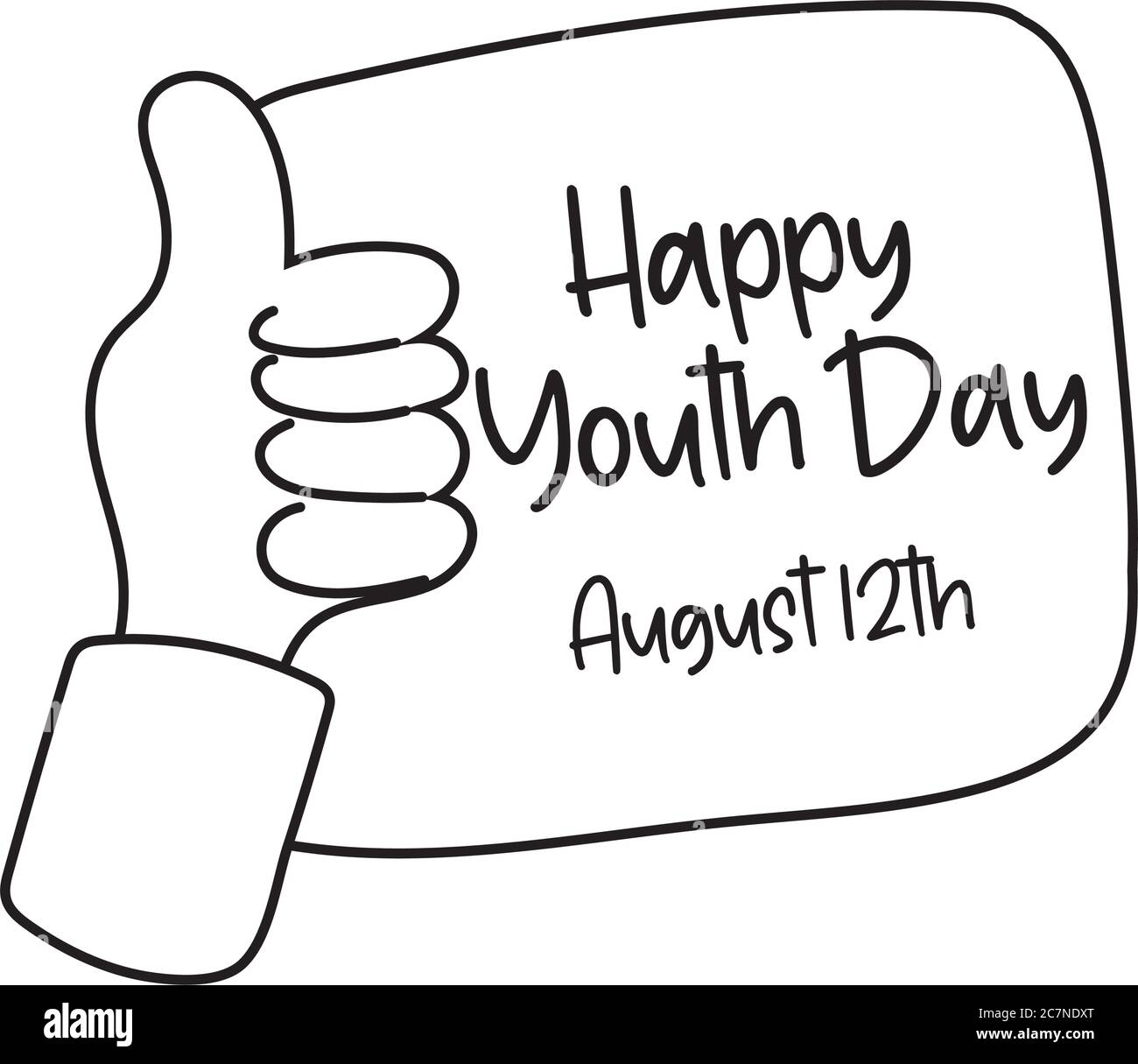 happy youth day lettering with hand like symbol line style vector ...