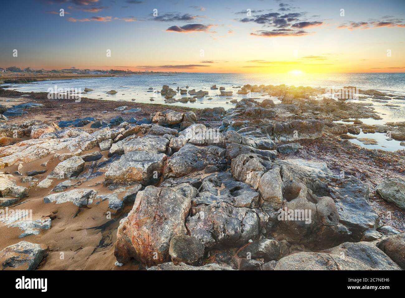 Colorful spring seascape on the Passero cape Sicily. Dramatic morning ...