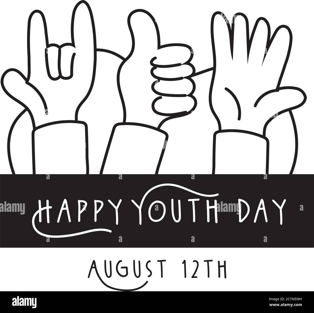 happy youth day lettering with hands symbols line style vector ...