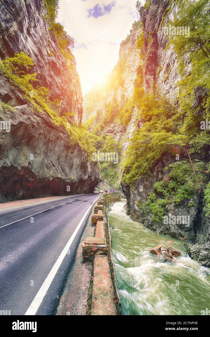 Amazing summer view of Bicaz Canyon/Cheile Bicazului. Canyon is one of ...