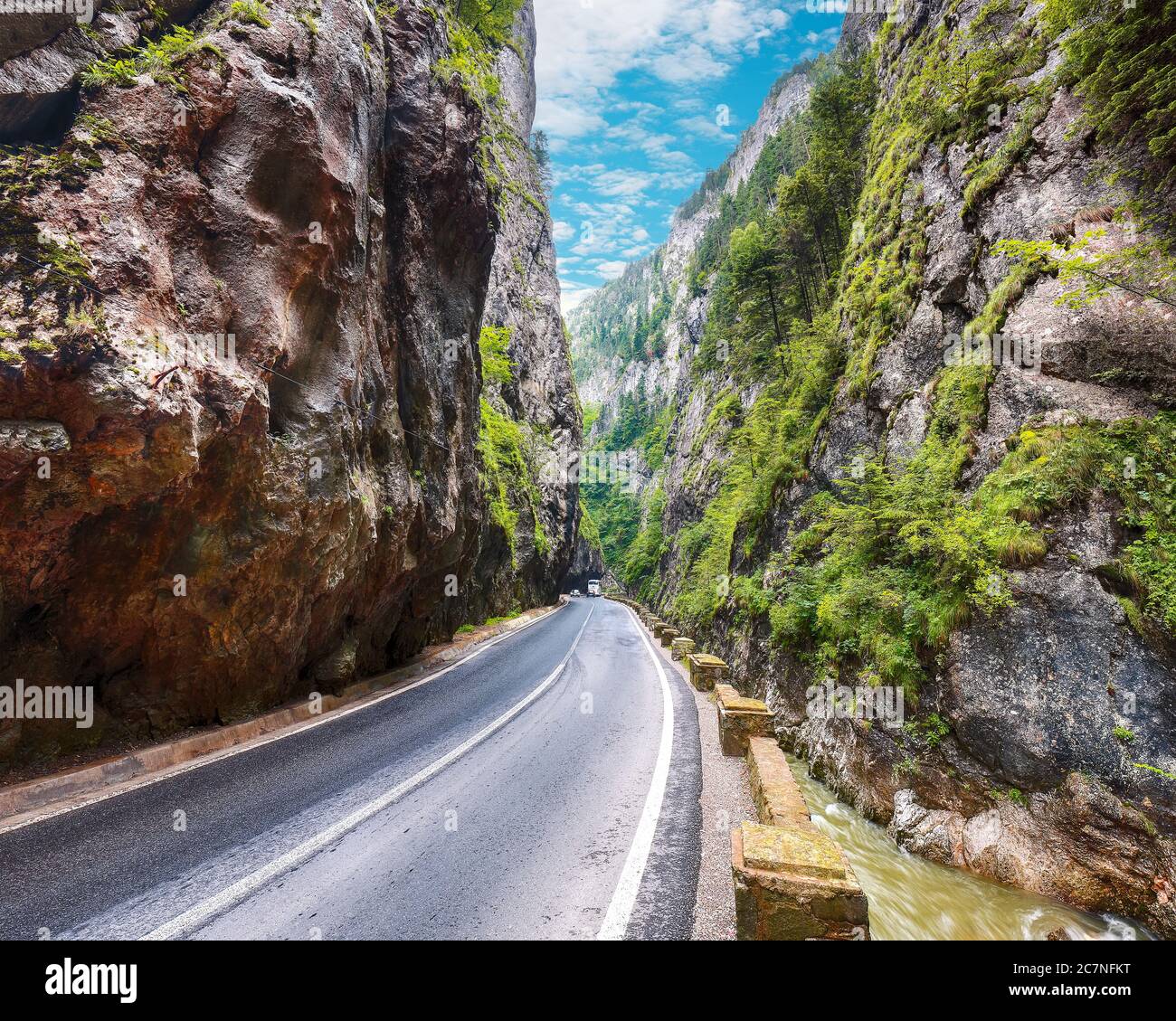 Amazing summer view of Bicaz Canyon/Cheile Bicazului. Canyon is one of ...