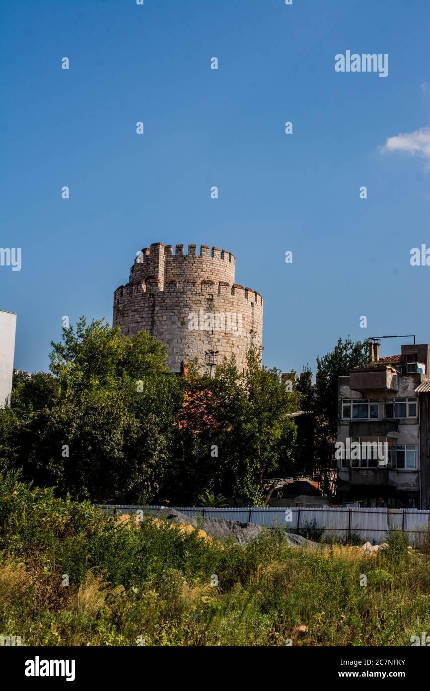The ancient city walls of Constantinople in Istanbul, Turkey Stock ...