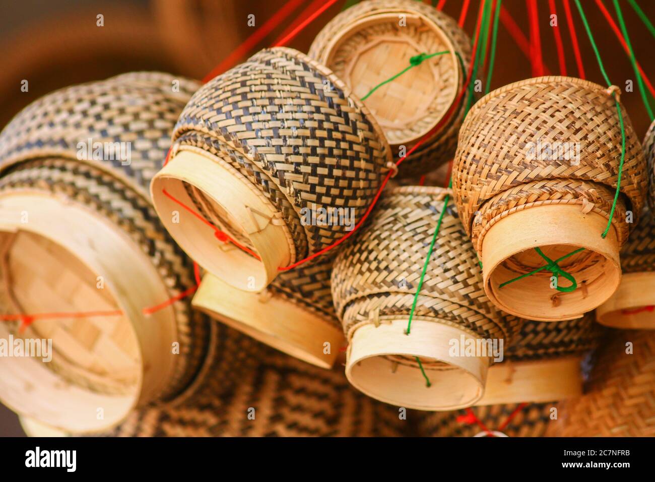 Traditional bamboo woven containers for rice Stock Photo - Alamy