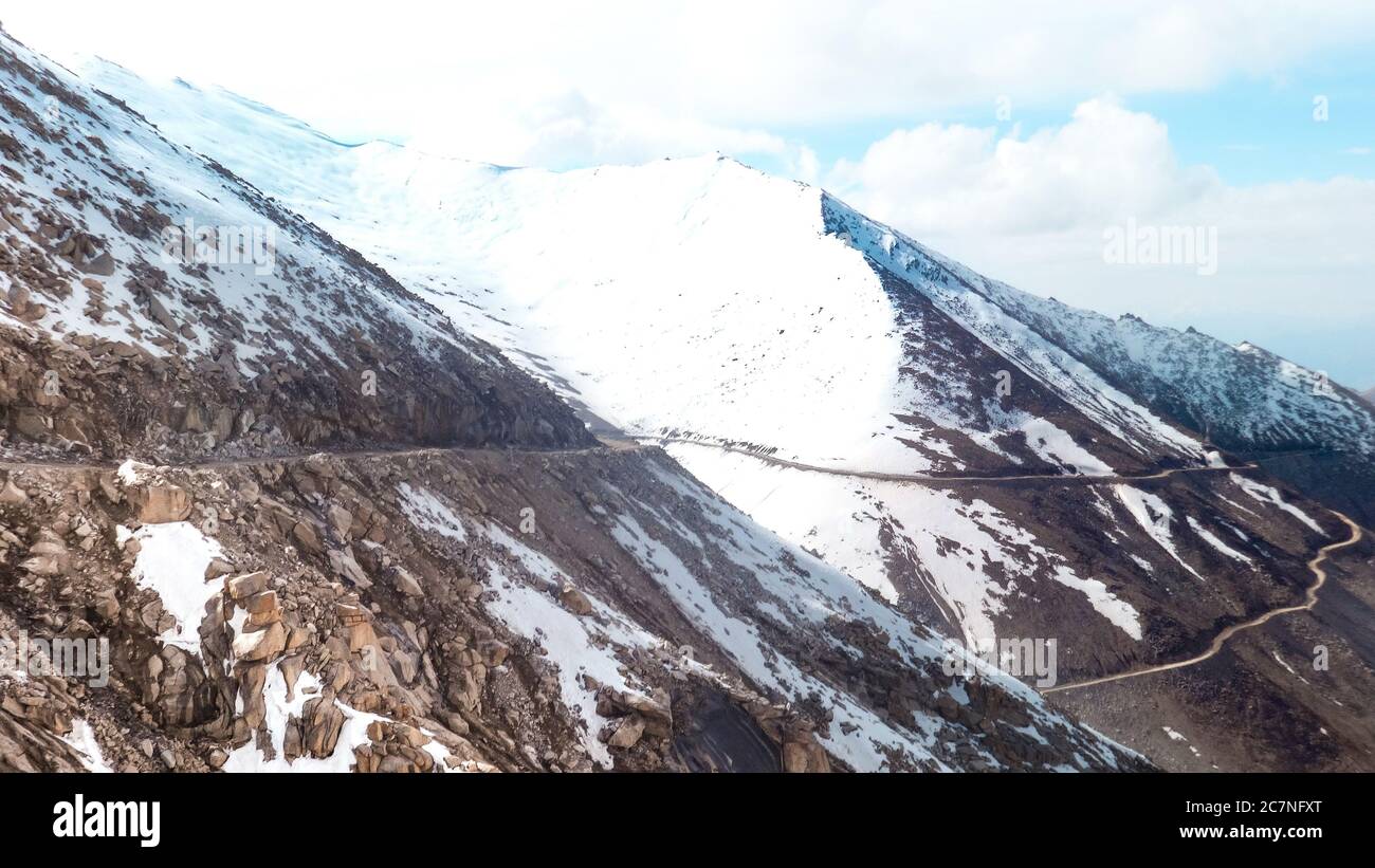Beautiful view of the mountains covered in snow in Ladakh, India Stock ...