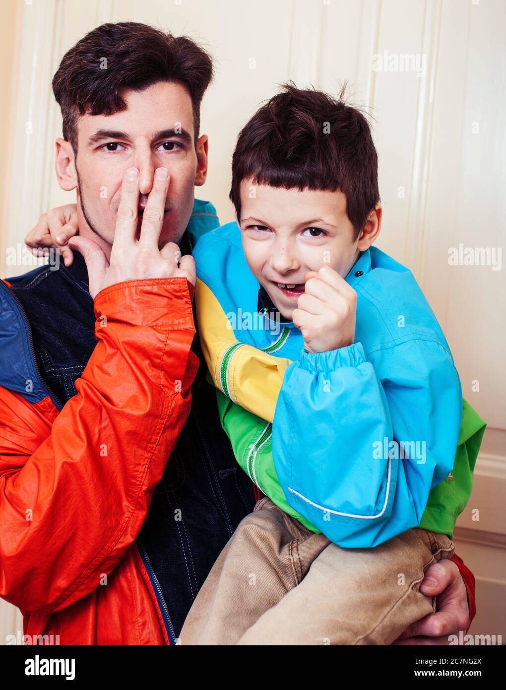 faher and son together having fun at home, lifestyle happy family ...