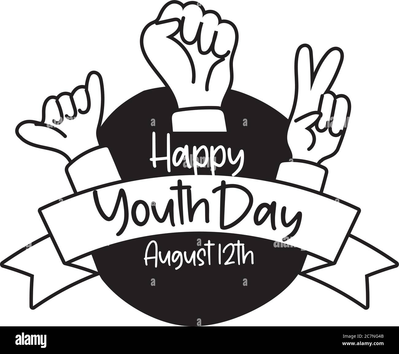 happy youth day lettering with hands symbols line style vector ...