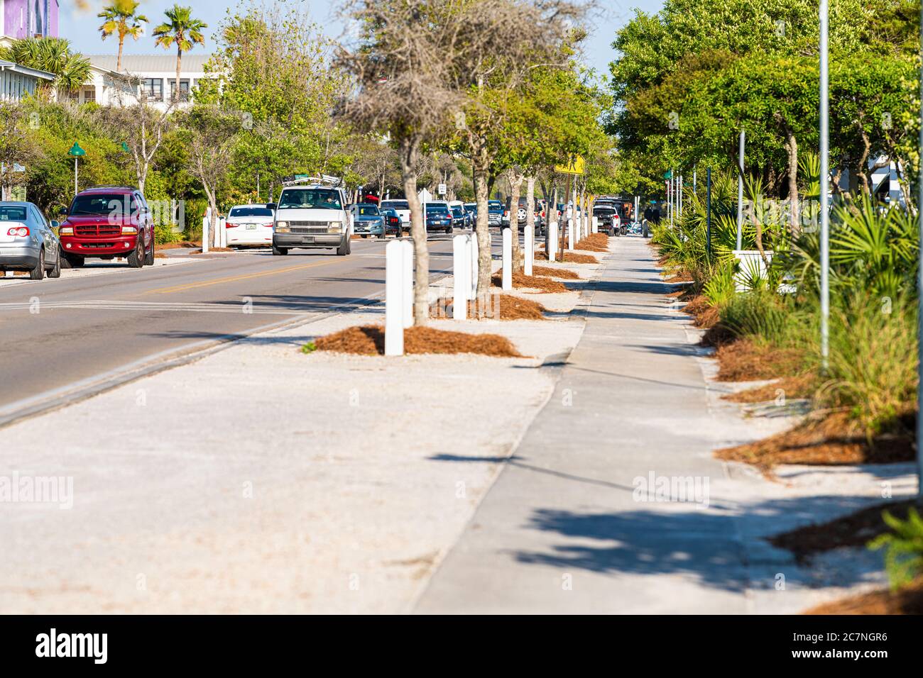 Seaside, USA - April 25, 2018: Sidewalk in famous city town beach ...