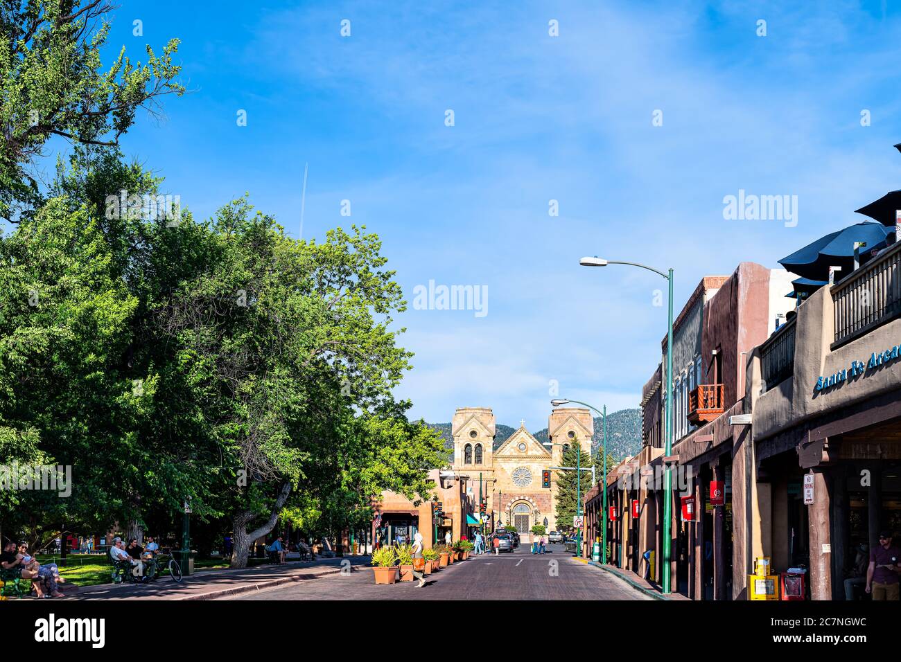 Santa Fe, USA - June 14, 2019: Old town street road by plaza in United ...