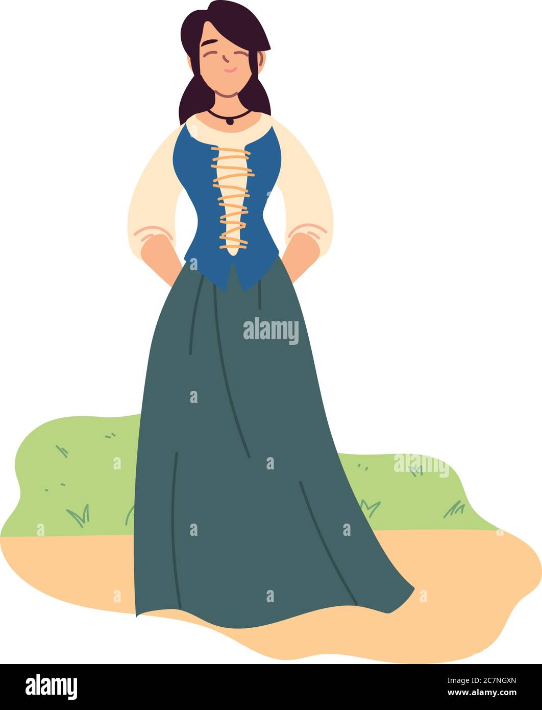 Medieval woman with dress design of Kingdom and fairytale theme Vector ...