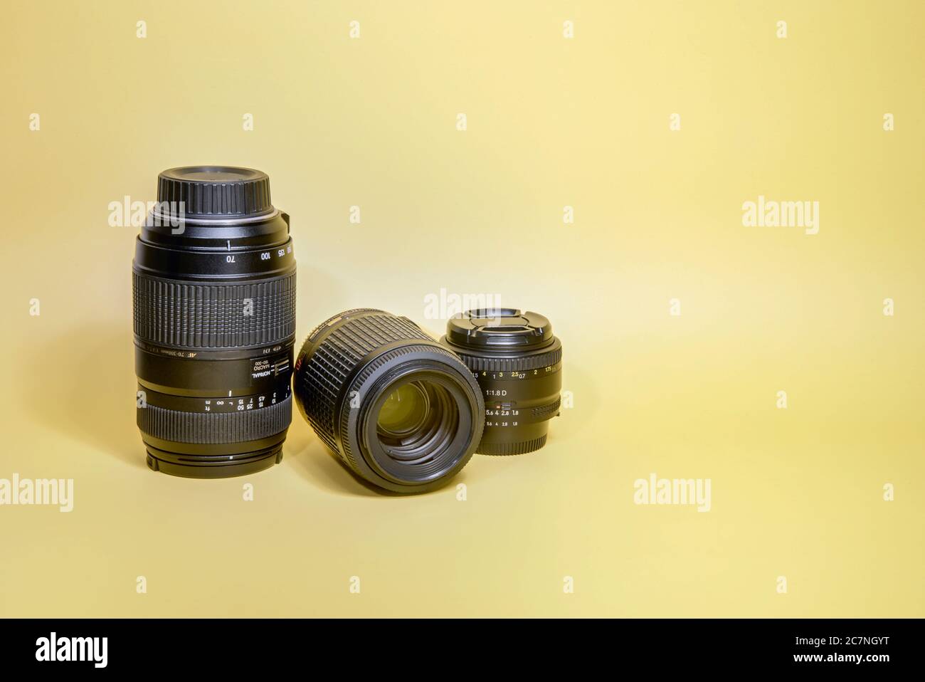 Three different lenses for reflex camera Stock Photo - Alamy