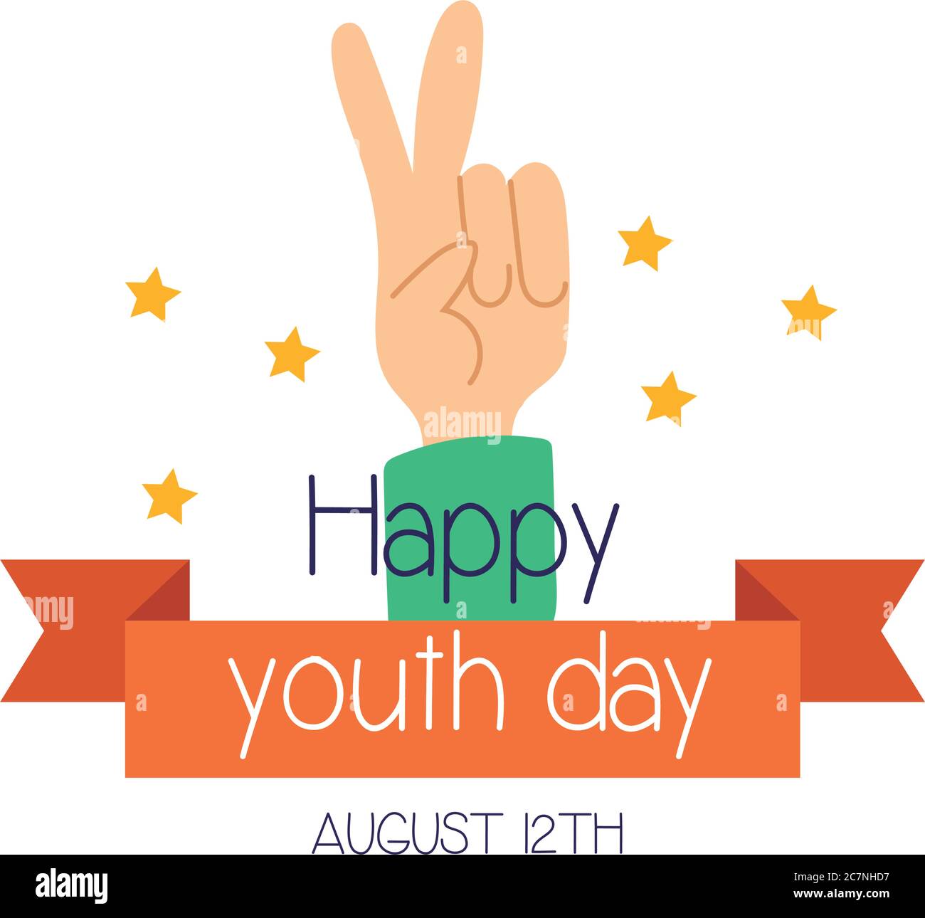 happy youth day lettering with hand peace and love symbol flat style ...