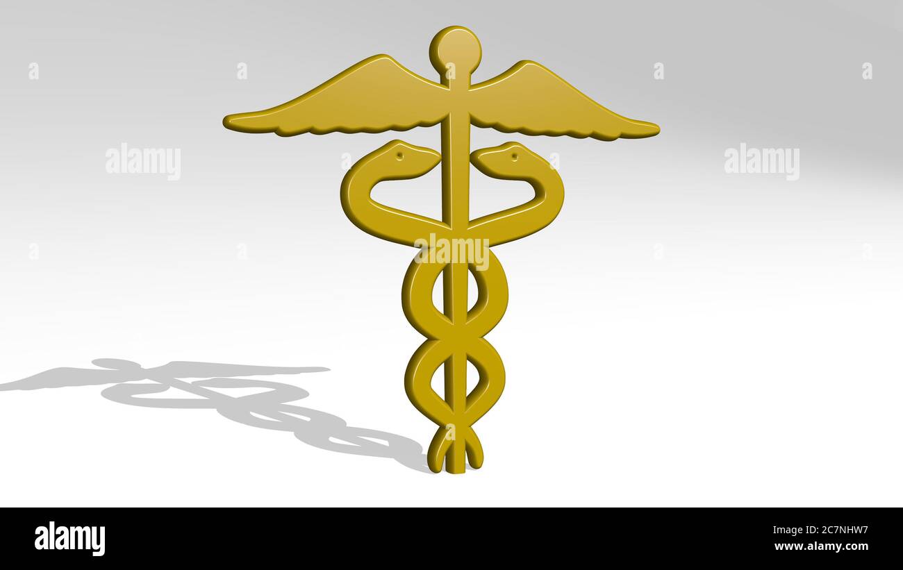 MEDICAL SNAKES SIGN made by 3D illustration of a shiny metallic ...