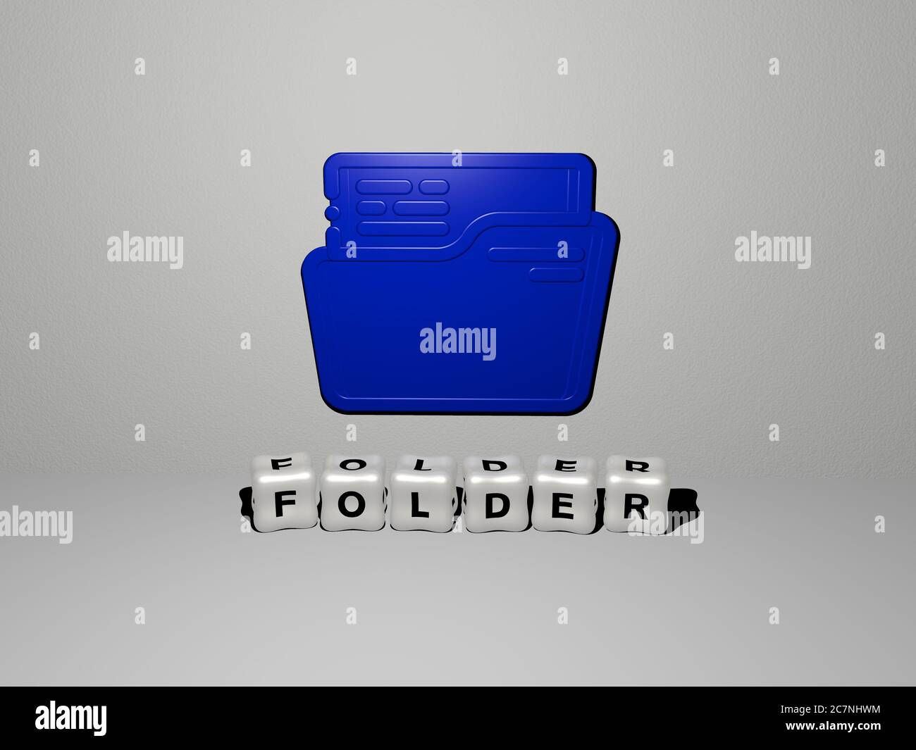 3D representation of FOLDER with icon on the wall and text arranged by ...