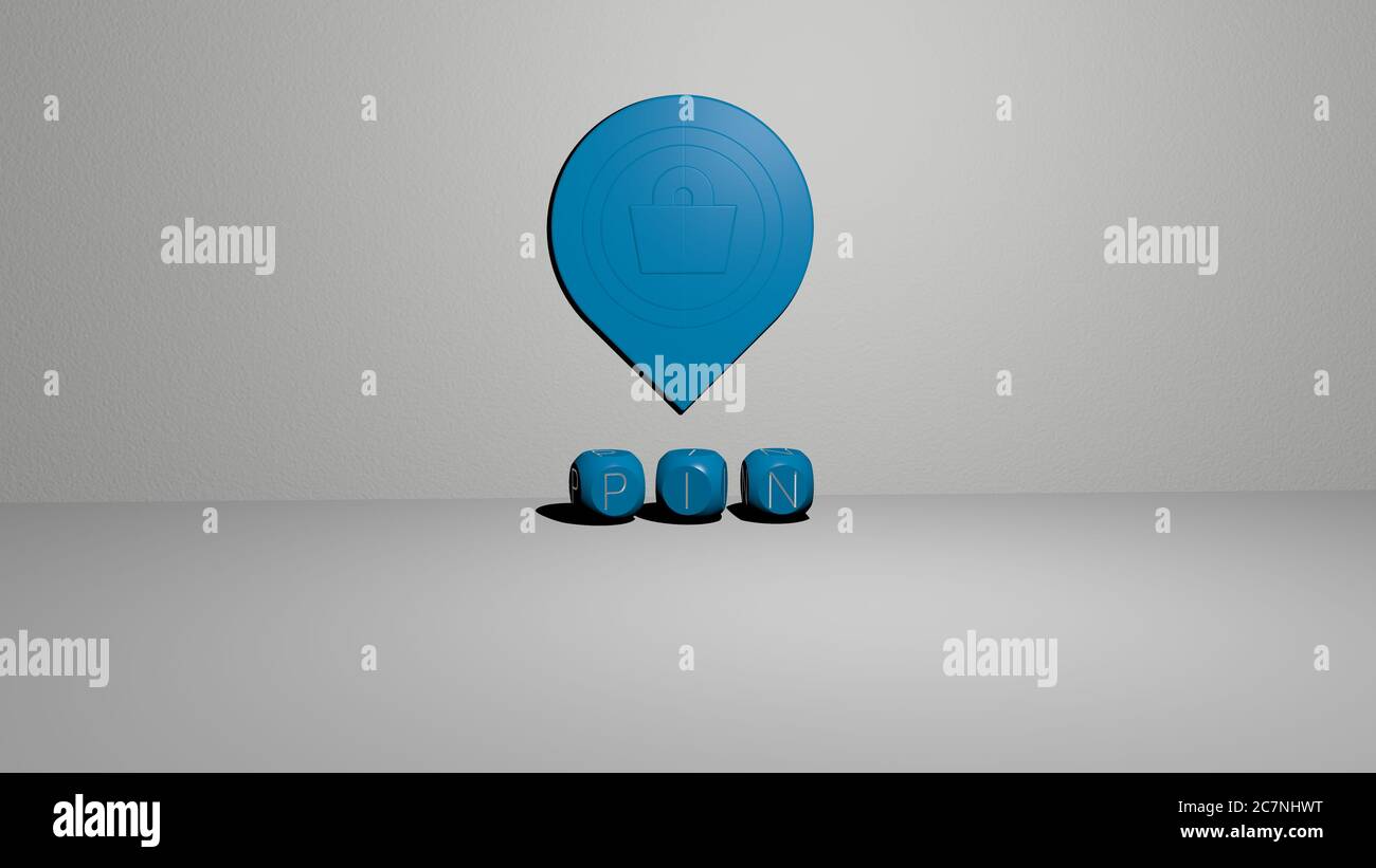 3D representation of pin with icon on the wall and text arranged by ...