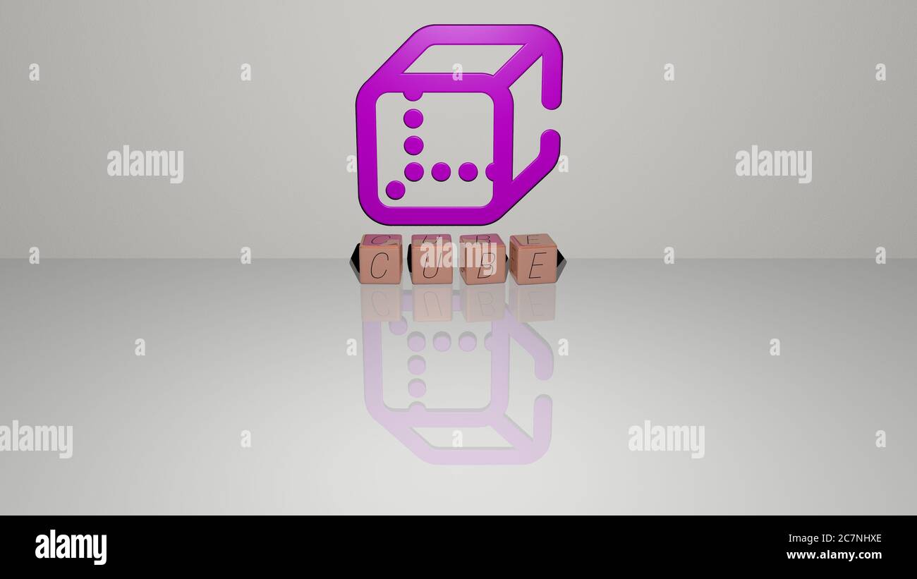 3D illustration of cube graphics and text made by metallic dice letters ...