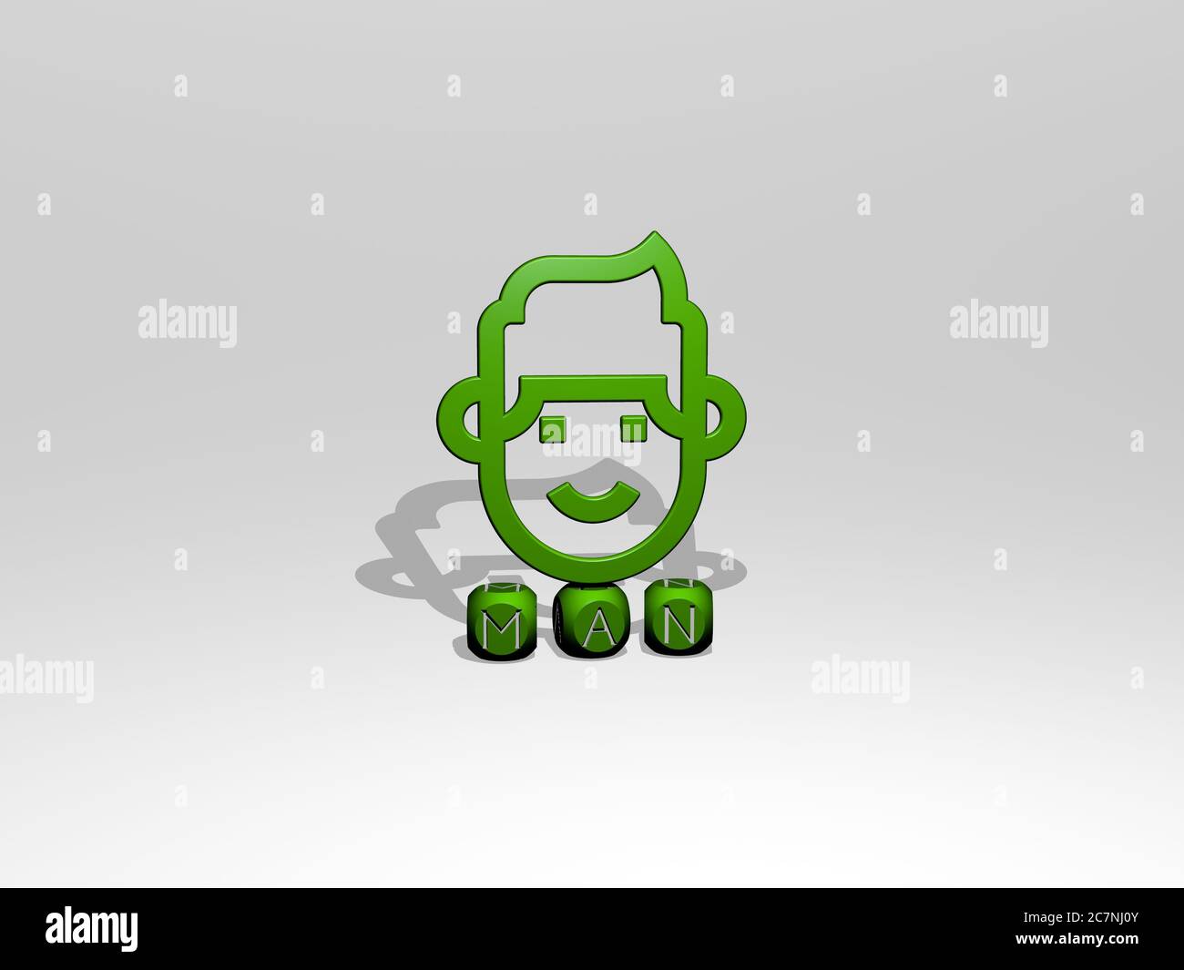 3D representation of man with icon on the wall and text arranged by ...