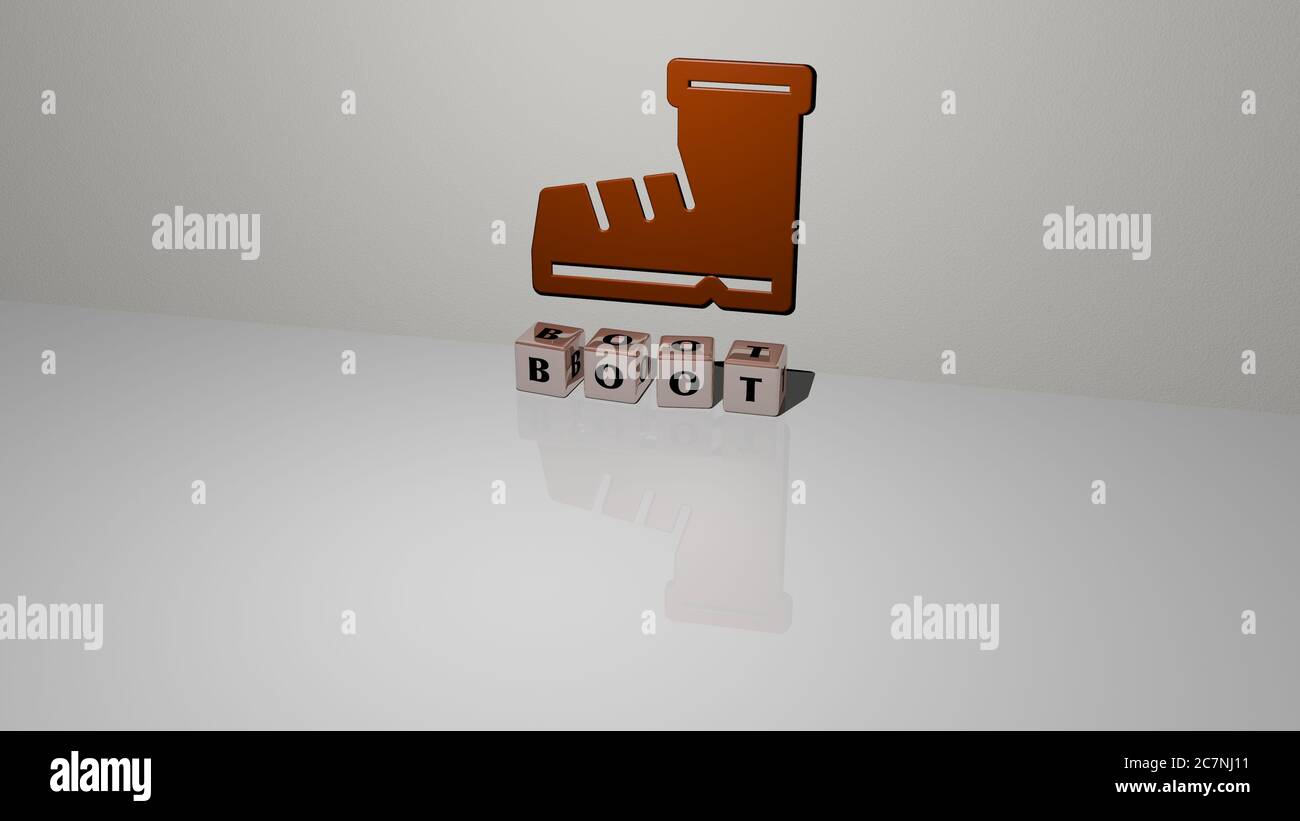 3D representation of boot with icon on the wall and text arranged by ...