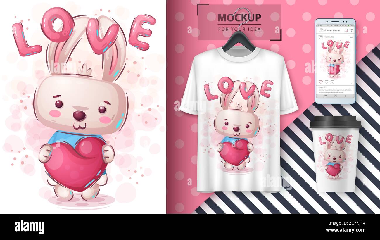 Rabbit with heart poster and merchandising Stock Vector Image & Art - Alamy