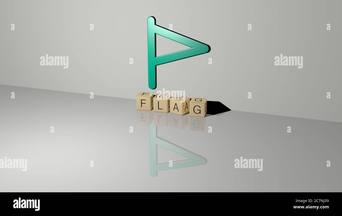 3D graphical image of flag vertically along with text built by metallic ...