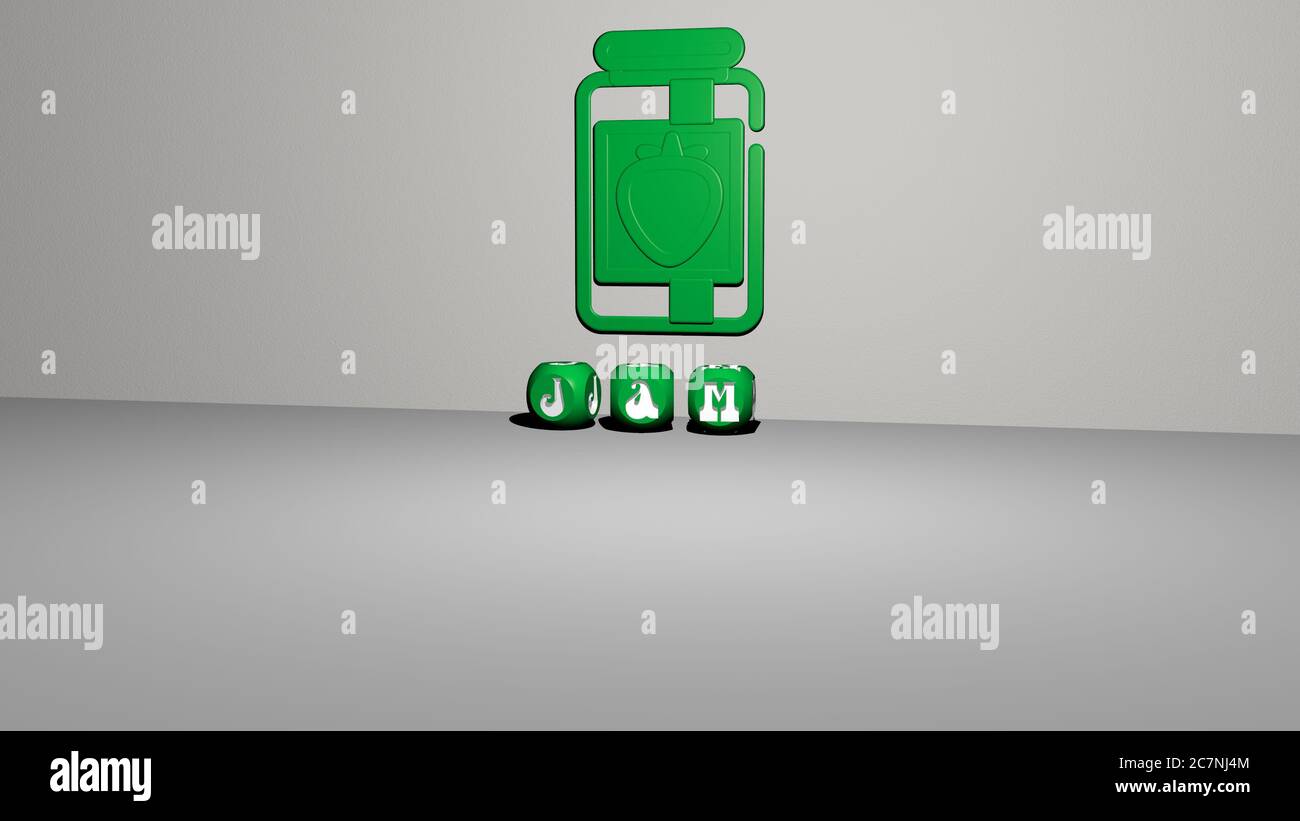 3D representation of jam with icon on the wall and text arranged by ...